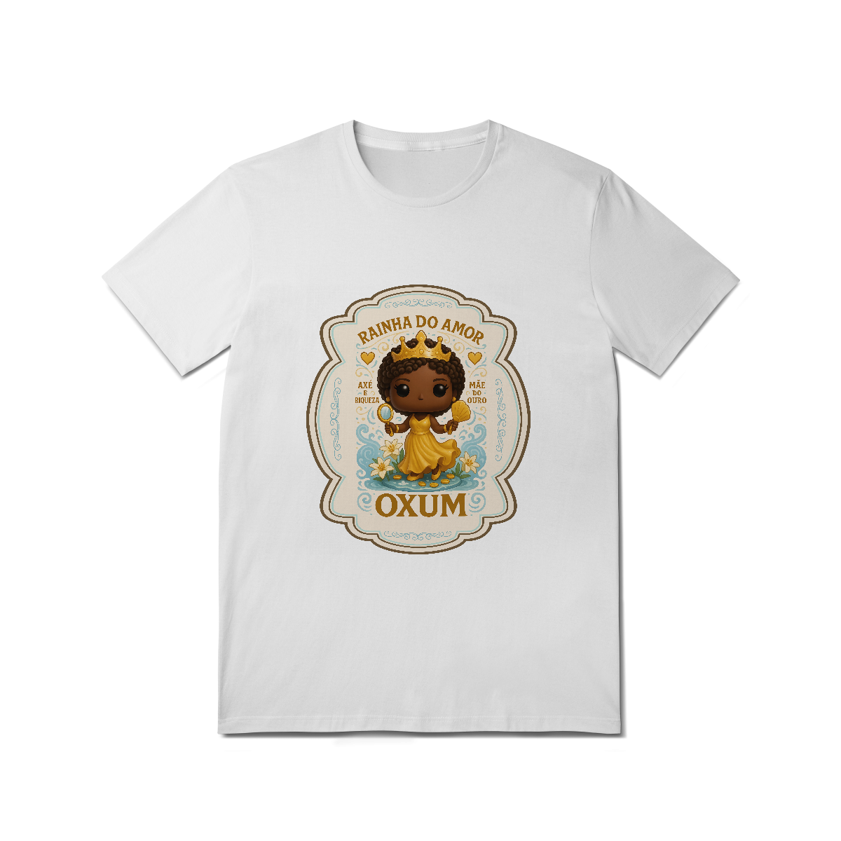 T-Shirt Quality Camiseta Quality Oxum em Axézitos – Orixás e Entidades em Colecionáveis 3D com Axé