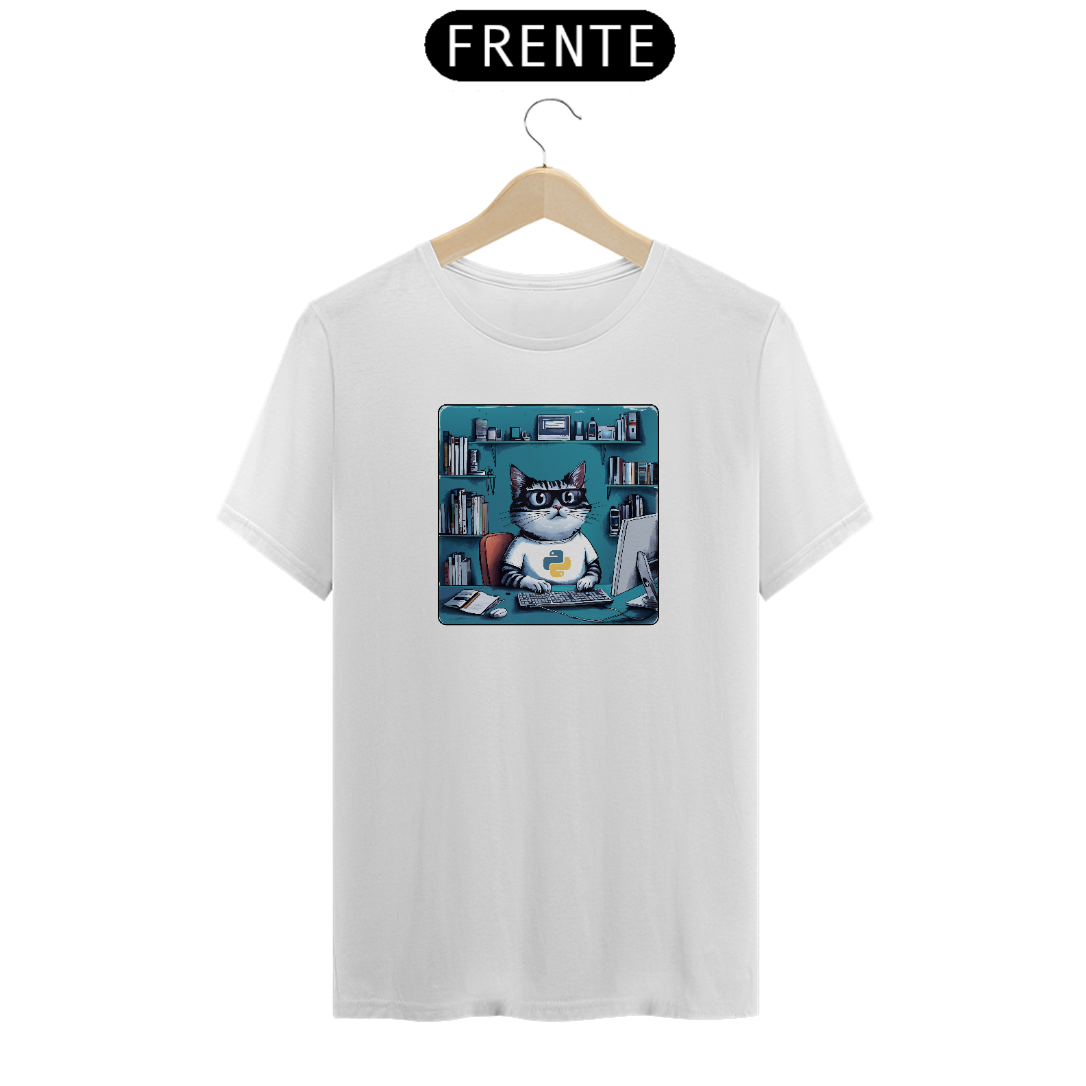 T-Shirt Quality Gato Programador - Python em