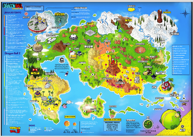 Poster Paisagem MAPA INTERATIVO - DRAGON BALL em Estilo Kaioh